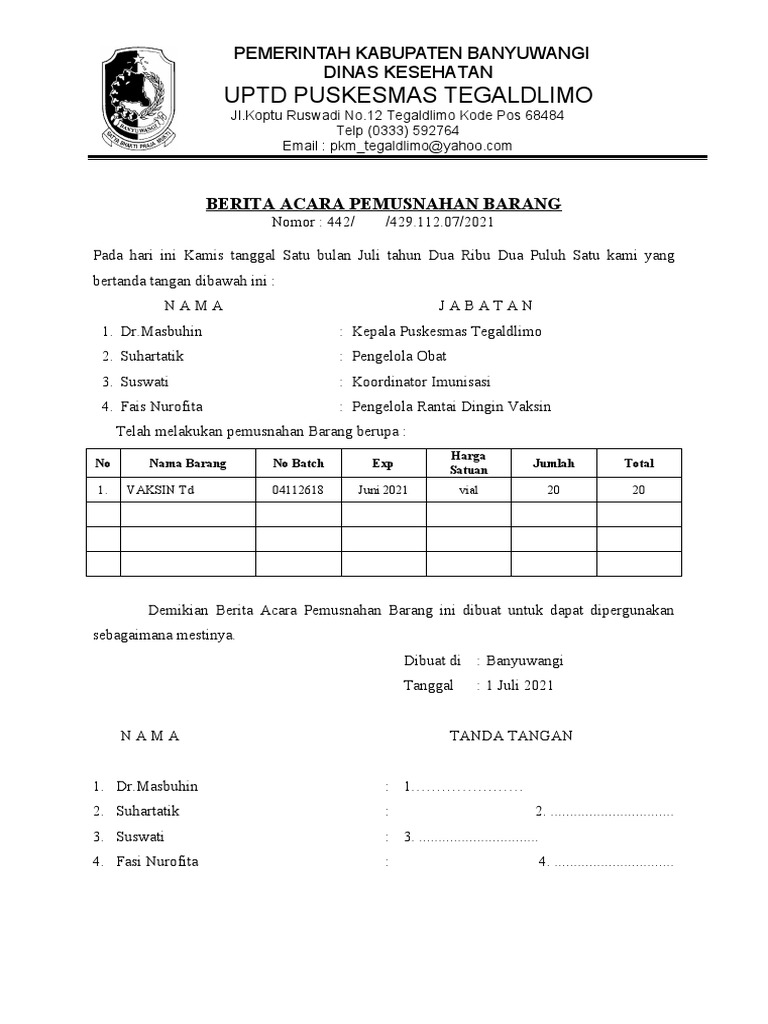 Contoh Berita Acara Pemusnahan Barang | PDF