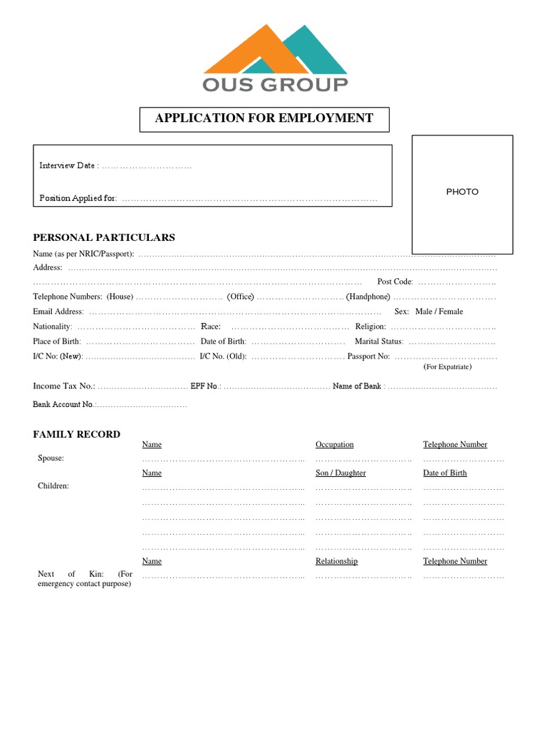 OUS Employment Application Form - 052023 | PDF