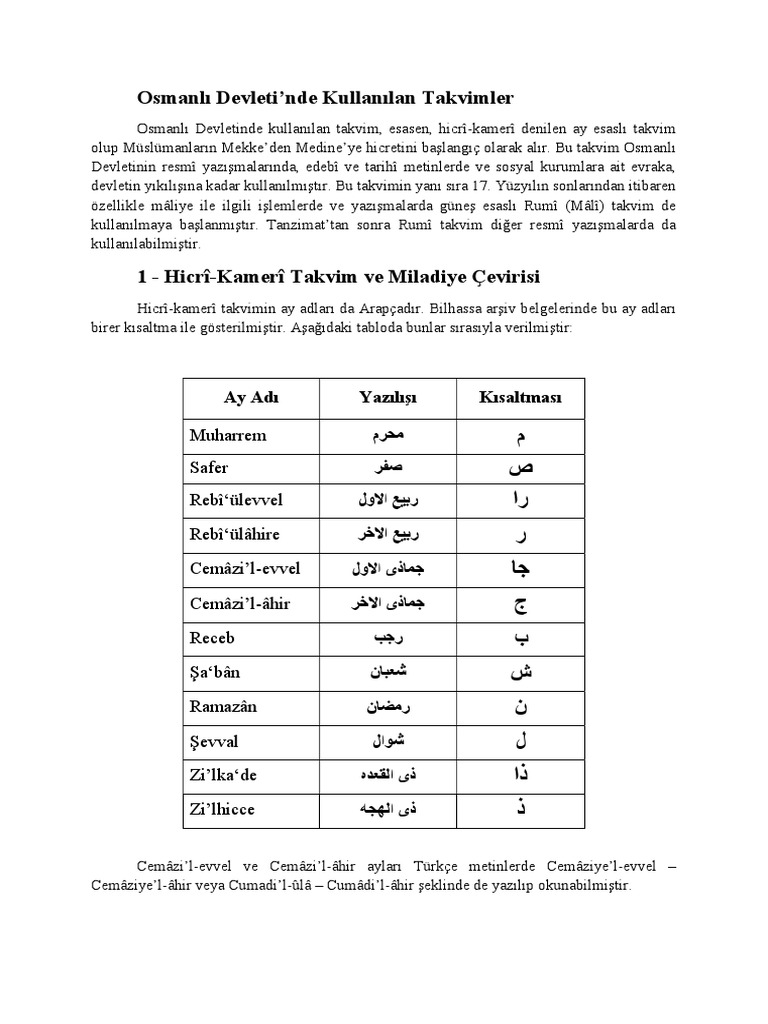 Osmanlı Devletinde Kullanılan Takvimler | PDF