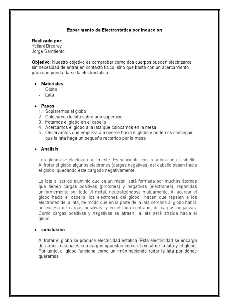 Experimento de Electrostatica Por Induccion | PDF