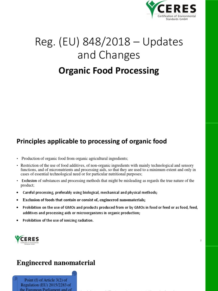 Reg (EU) 8482018 Updates and Changes - Organic Food Processing | PDF ...