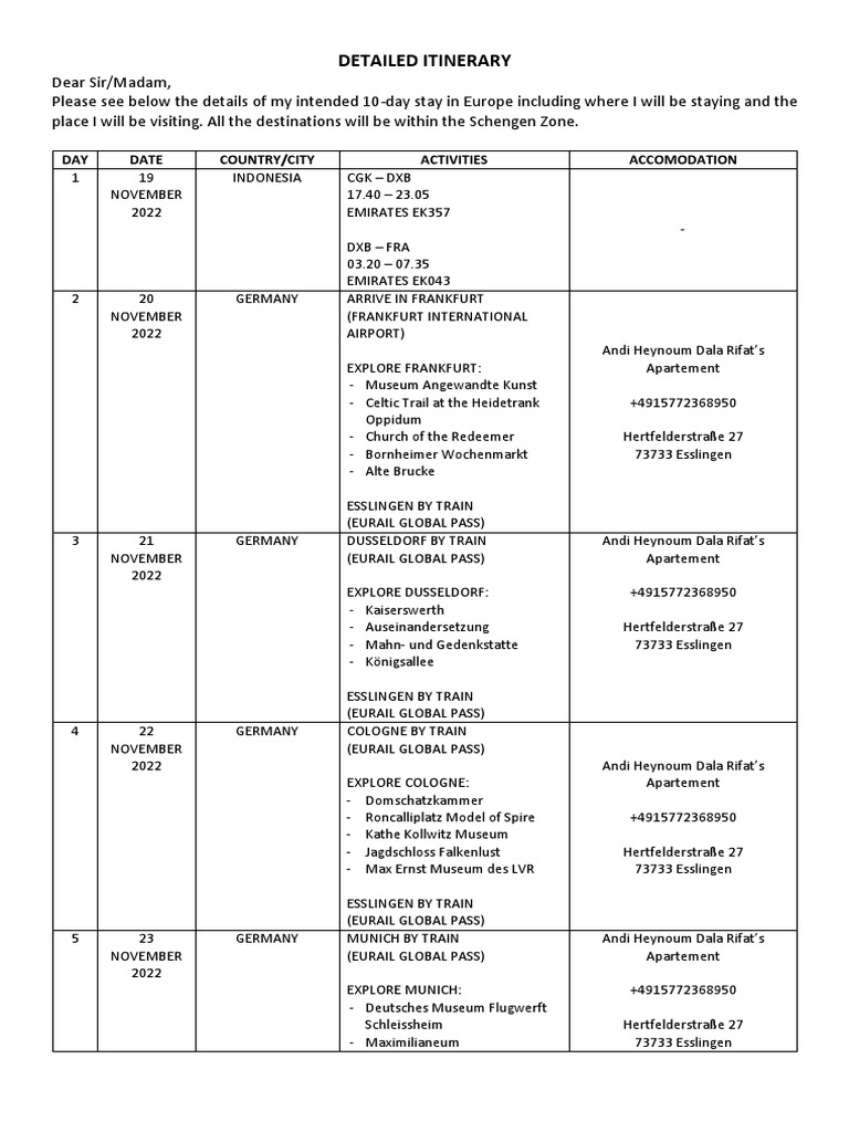 Detailed Itinerary | PDF