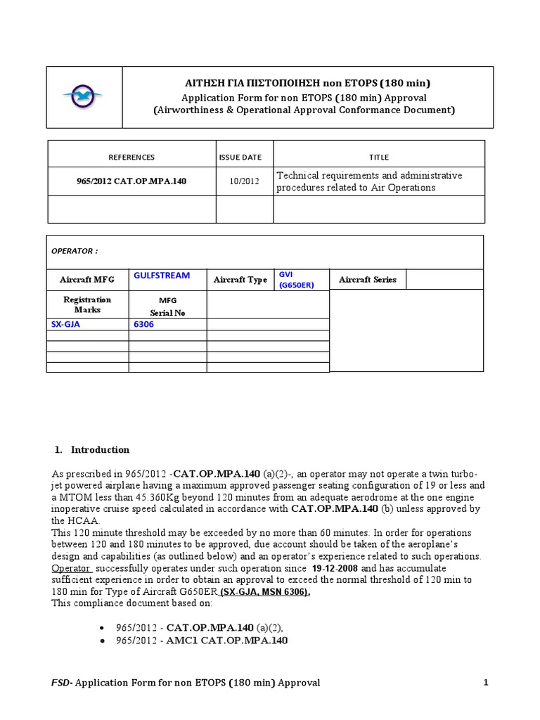 Application Form-Conformance For non-ETOPS Approval | PDF | Reliability ...