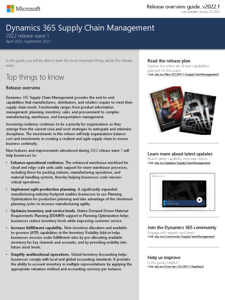 2022RW1 - Dynamics 365 SCM - Overview Guide | PDF | Inventory | Supply ...