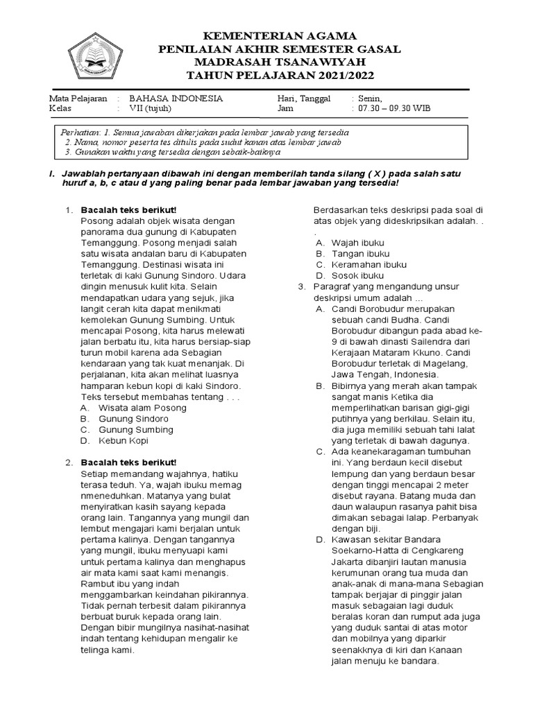 Soal B. Indonesia KLS 7 | PDF
