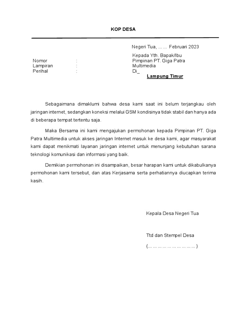 Permohonan Jaringan Internet Desa | PDF