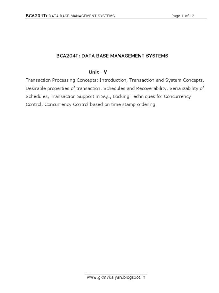 Unit-V DBMS | PDF | Database Transaction | Acid Unit-V DBMS | PDF | Database Transaction | Acid
