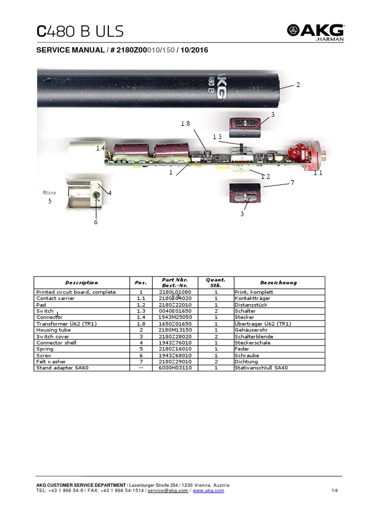 AKG C480B Service Documentation | PDF