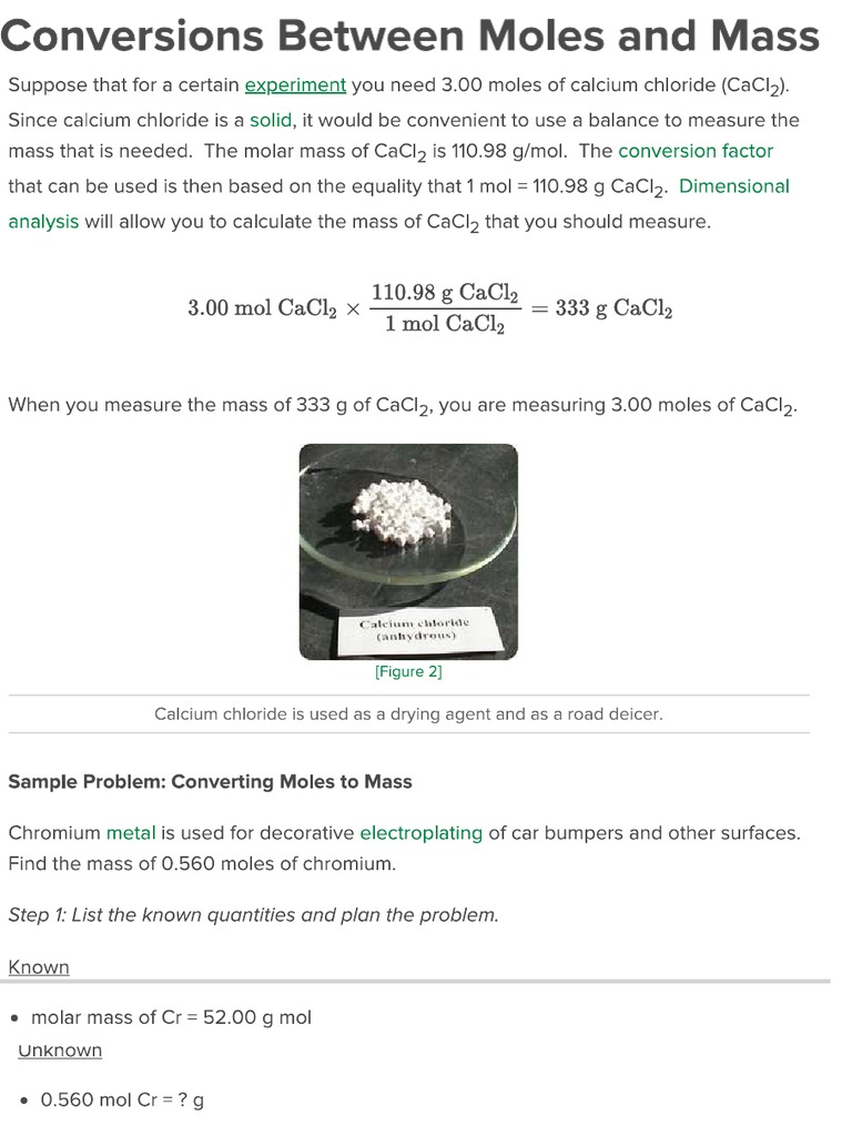 Conversions Between Moles and Mass | PDF