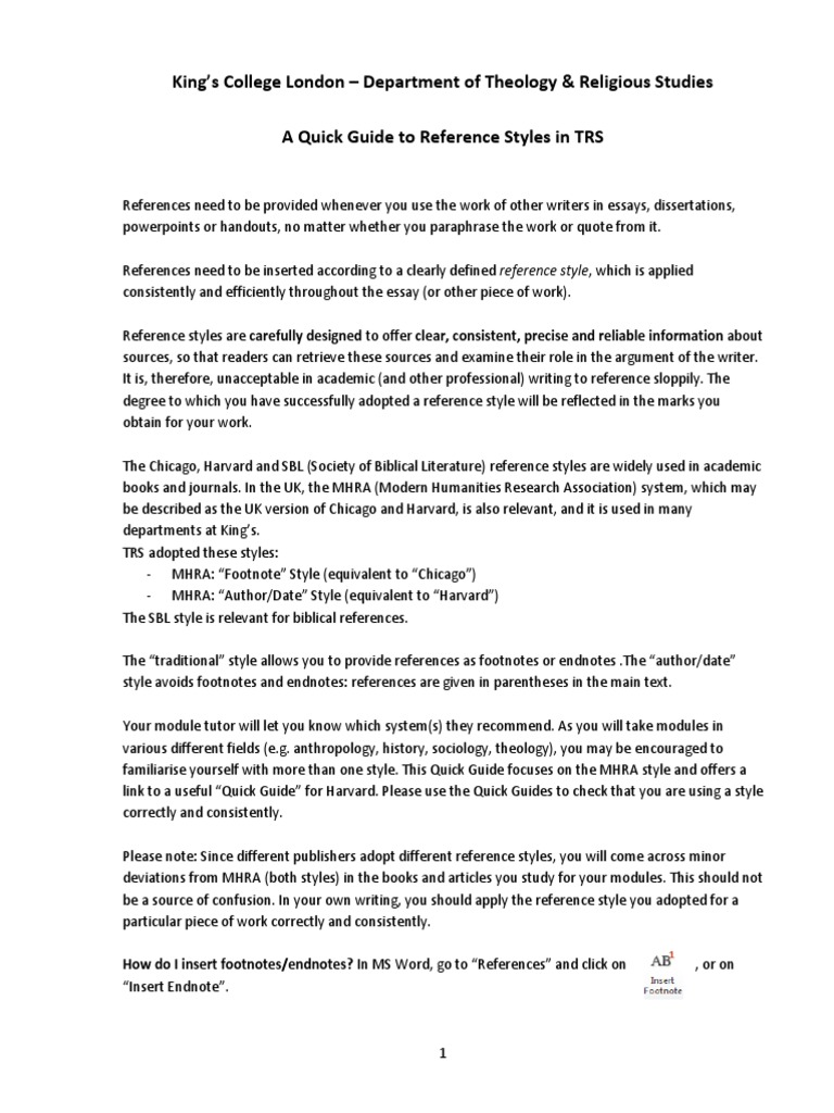 Trs Quick Guide To Reference Styles | PDF