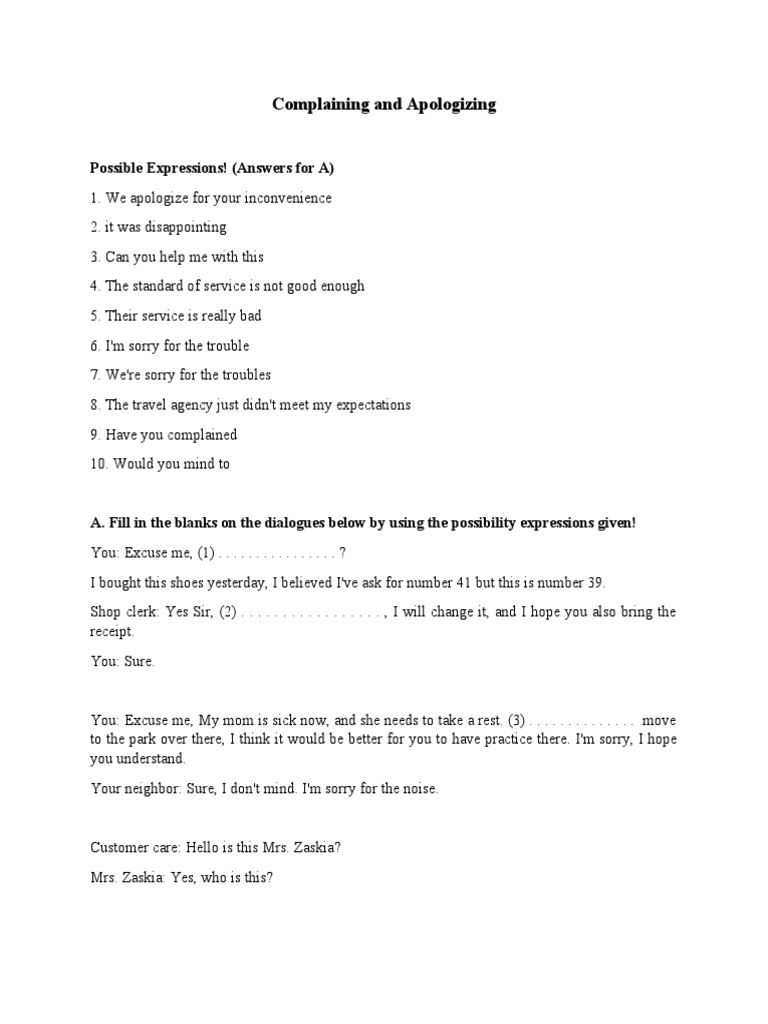 Soal Complaining and Apologizing | PDF