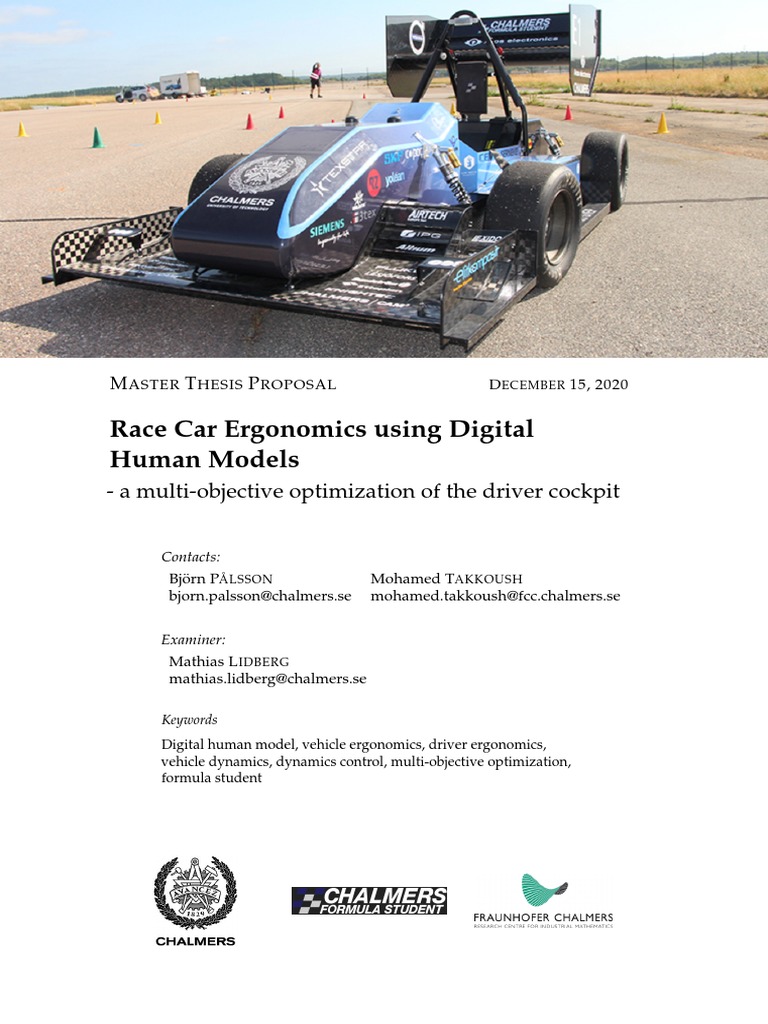 MSC - Thesis - Proposal Race Car Ergonomics Using Digital Human Models A Multi Objective ...