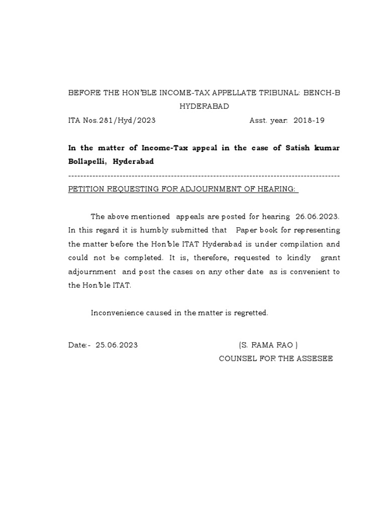 Income Tax Hearing Adjournment Request | PDF