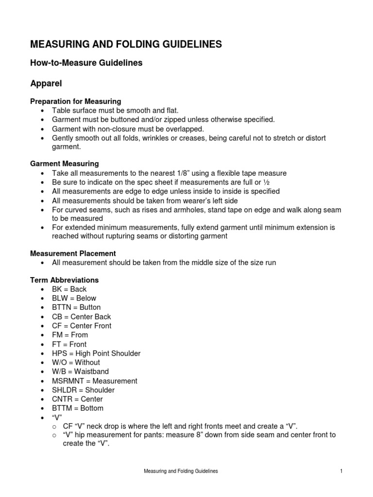 Measuring and Folding Guidelines | PDF | Shirt | Seam (Sewing)