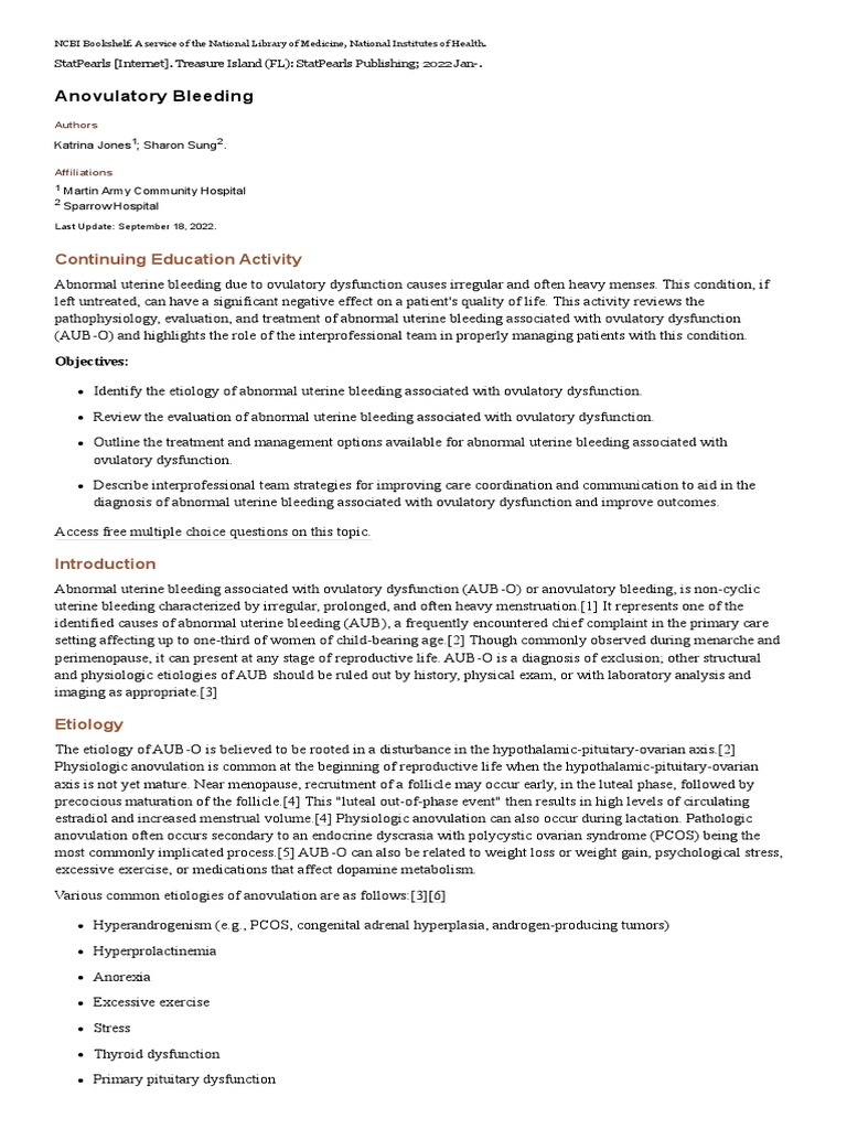 Anovulatory Bleeding: Causes and Management | PDF | Menstrual Cycle ...
