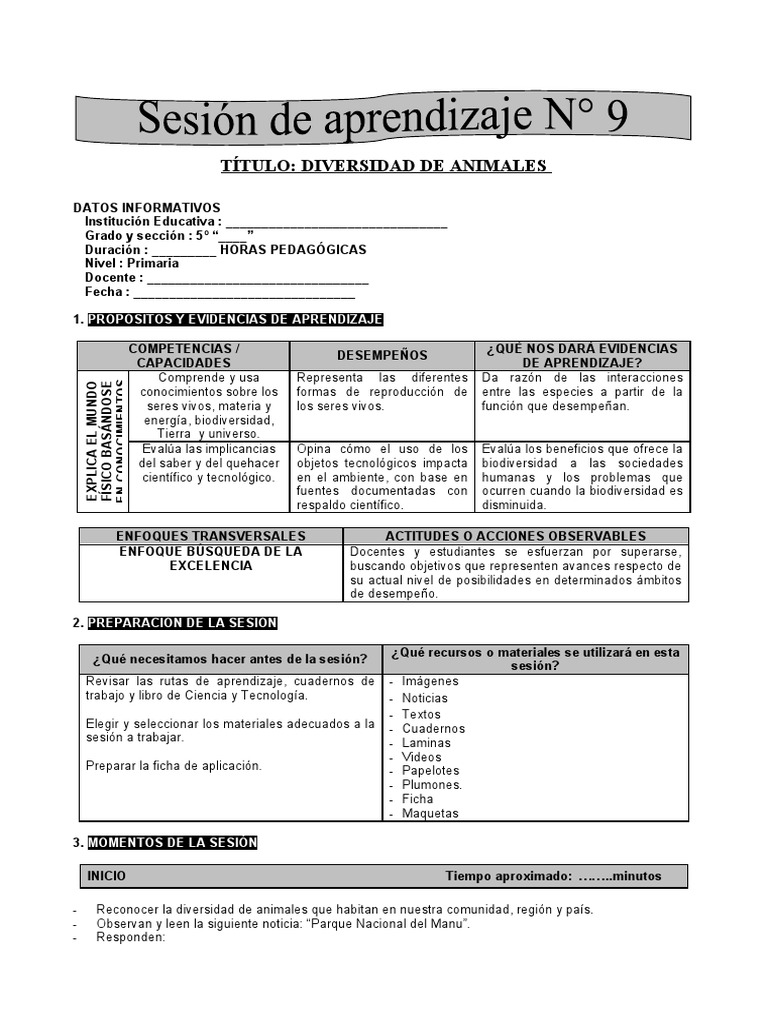 4 Sesion (9) Título Diversidad de Animales | PDF | Aprendizaje | Enseñando