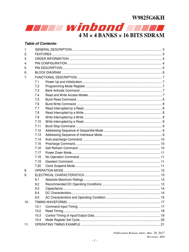 Winbond W9825G6KH-6 (32MB SDRAM 3V 16-Bit) | PDF | Computer Engineering ...