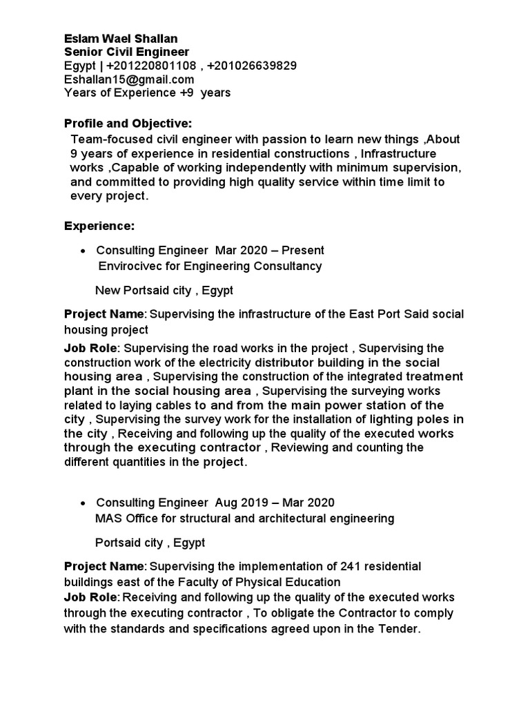 Civil Engineer Eslam Shallan | PDF | Engineering | Civil Engineering