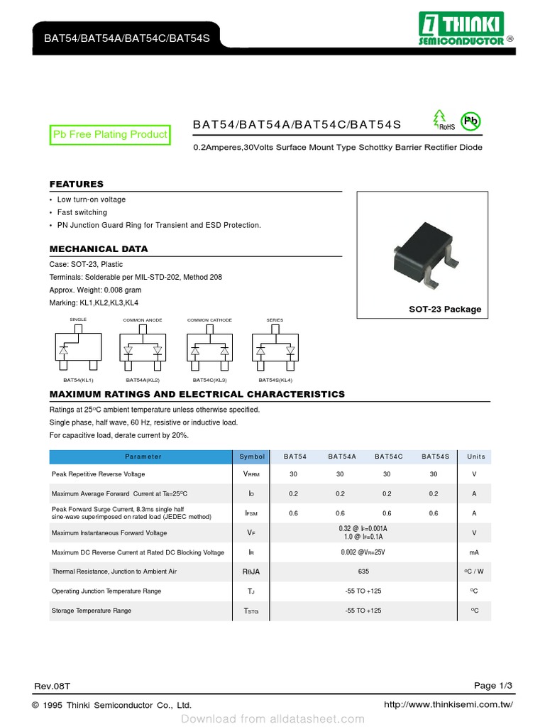 BAT54A (KL2) SOT23 Datasheet | PDF | Diode | P–N Junction