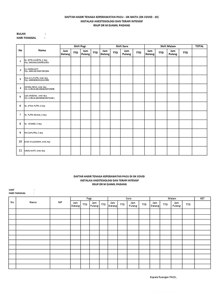 Format Absensi Covid | PDF