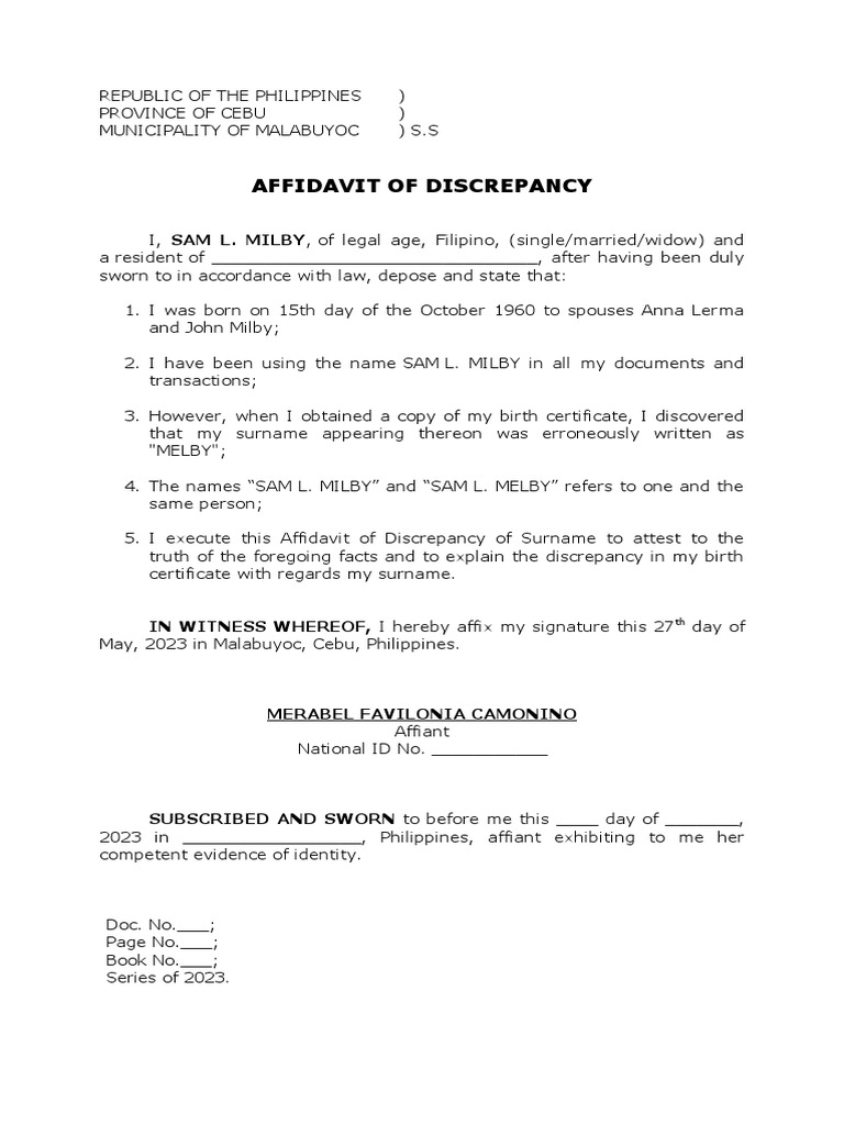 Affidavit of Discrepancy | PDF | Law