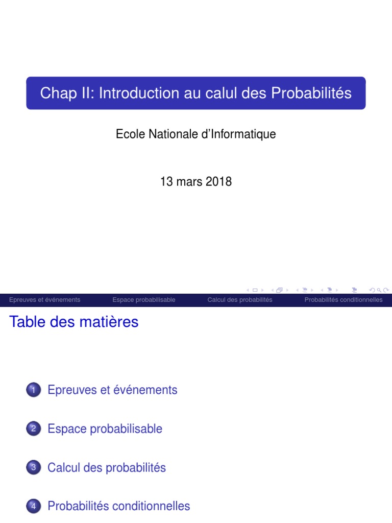 Introduction au calcul des probabilités | PDF | Théorie des ...