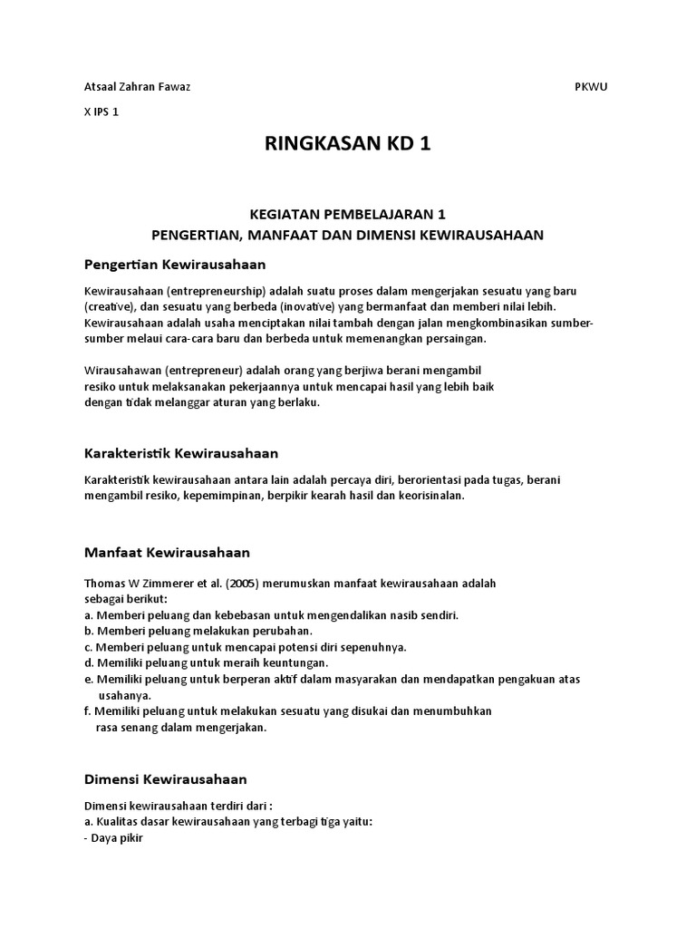Ringkasan KD1 - Atsaal Zahran F | PDF