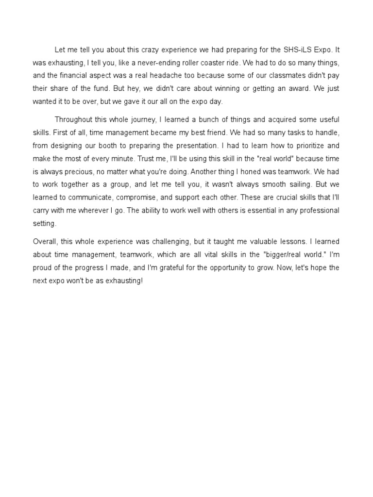 SHS-iLS Expo: Lessons in Teamwork & Time Management | PDF | Career & Growth | Business