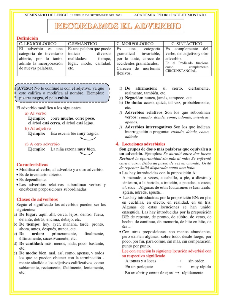 El Adverbio | PDF | Adverbio | Tipología Lingüística