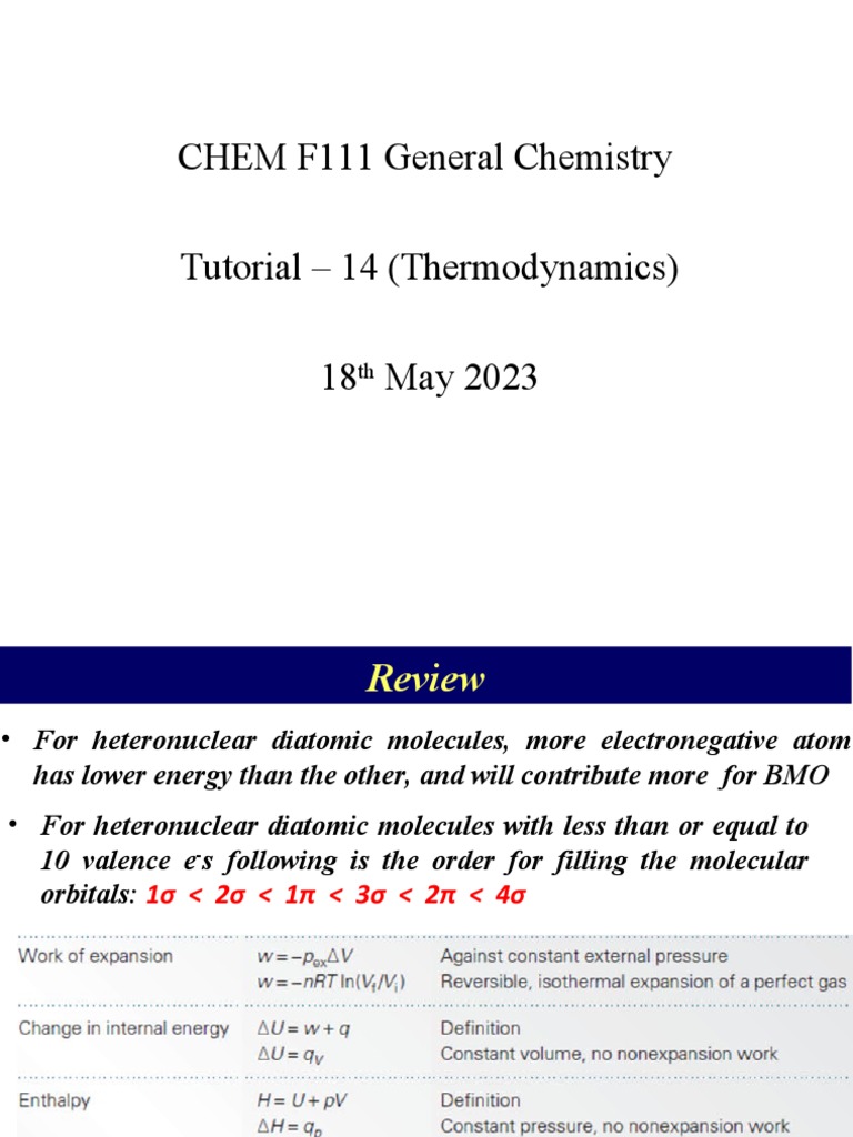 Thermodynamics Tutorial Overview | PDF | Entropy | Chemical Reactions