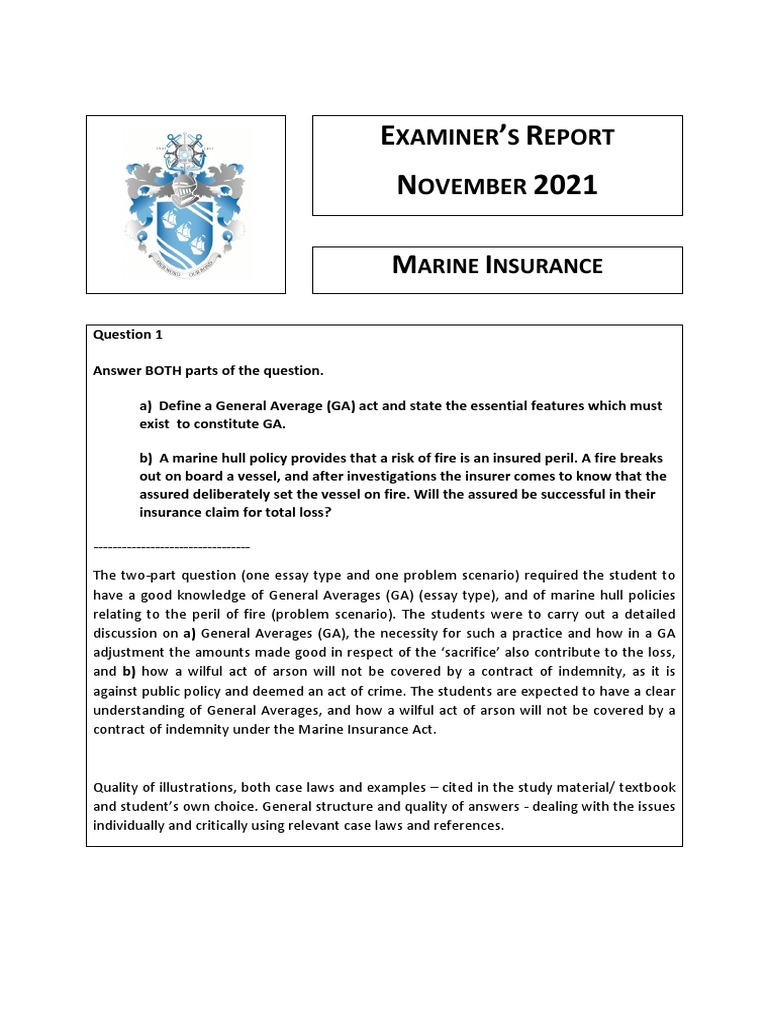 Marine Insurance Exam Report 2021 | PDF | Insurance | Proximate Cause