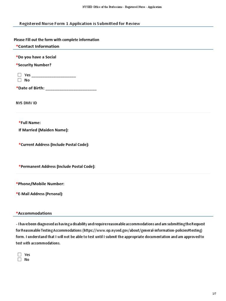 Form 1 and Additional Form 1 v.2 | PDF | National Council Licensure ...