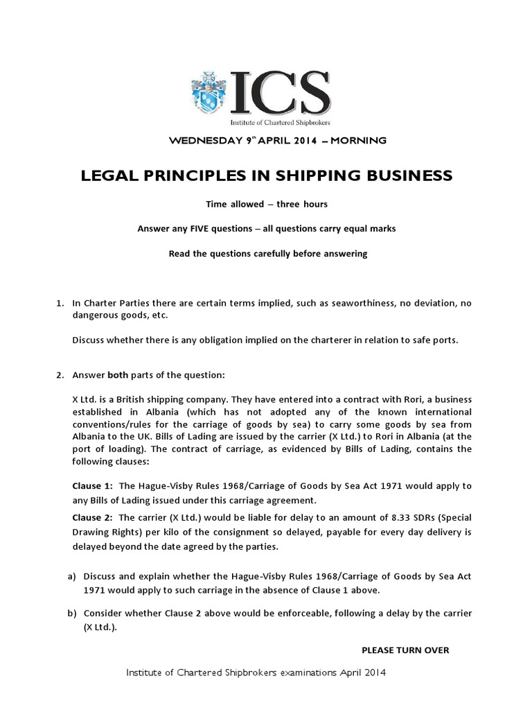 Legal Principles in Shipping Business 2014 | PDF | Bill Of Lading ...