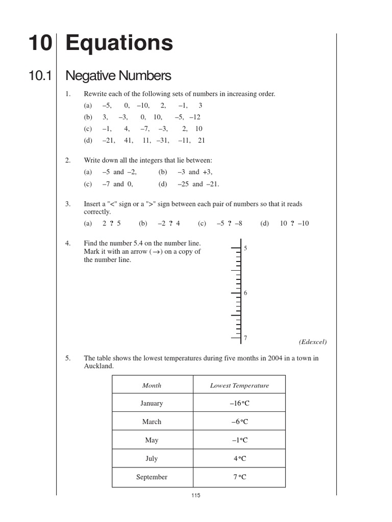 Negative Numbers and Equations Practice | PDF | Speed | Equations