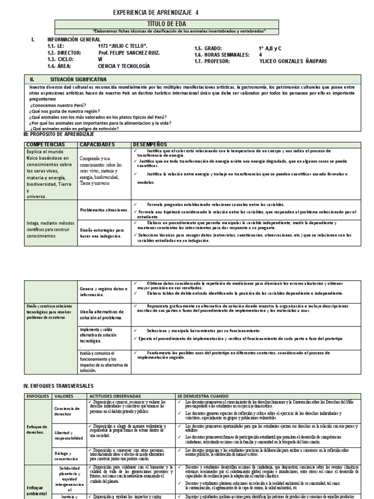 Experiencia De Aprendizaje 4 1 Sec Pdf Hipótesis Entorno Natural