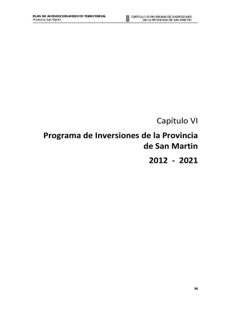 Pat Capitulo 6 Programa de Inversiones | PDF | Planificación urbana | Perú