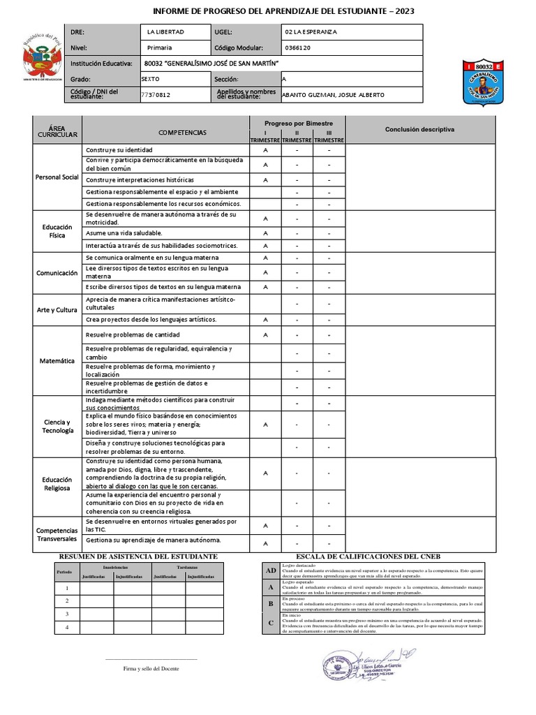 Informe de Progreso 6° A | PDF