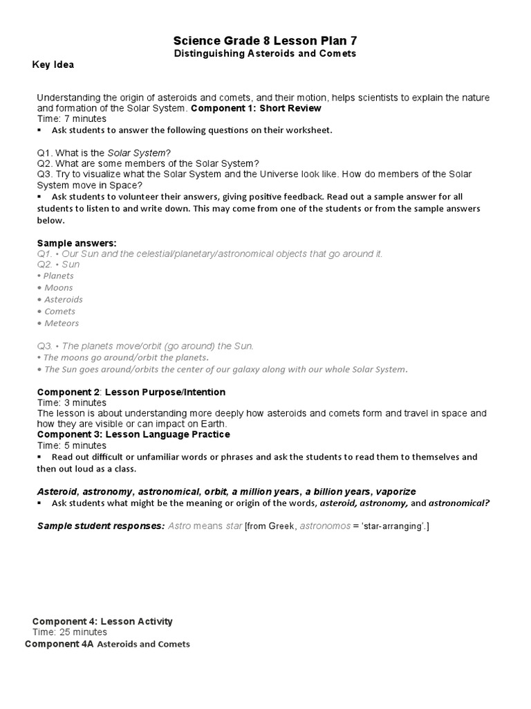 Asteroids vs. Comets: Grade 8 Lesson | PDF | Asteroid | Comet
