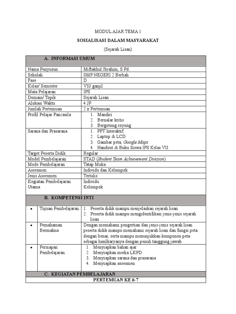 Modul Ajar Tema 1 | PDF