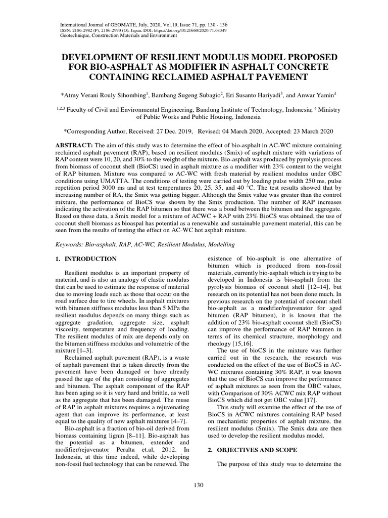 Development Of Resilient Modulus Model Proposed For Bio Asphalt As