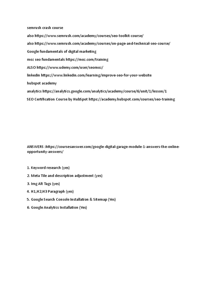 Semrush Crash Courses | PDF