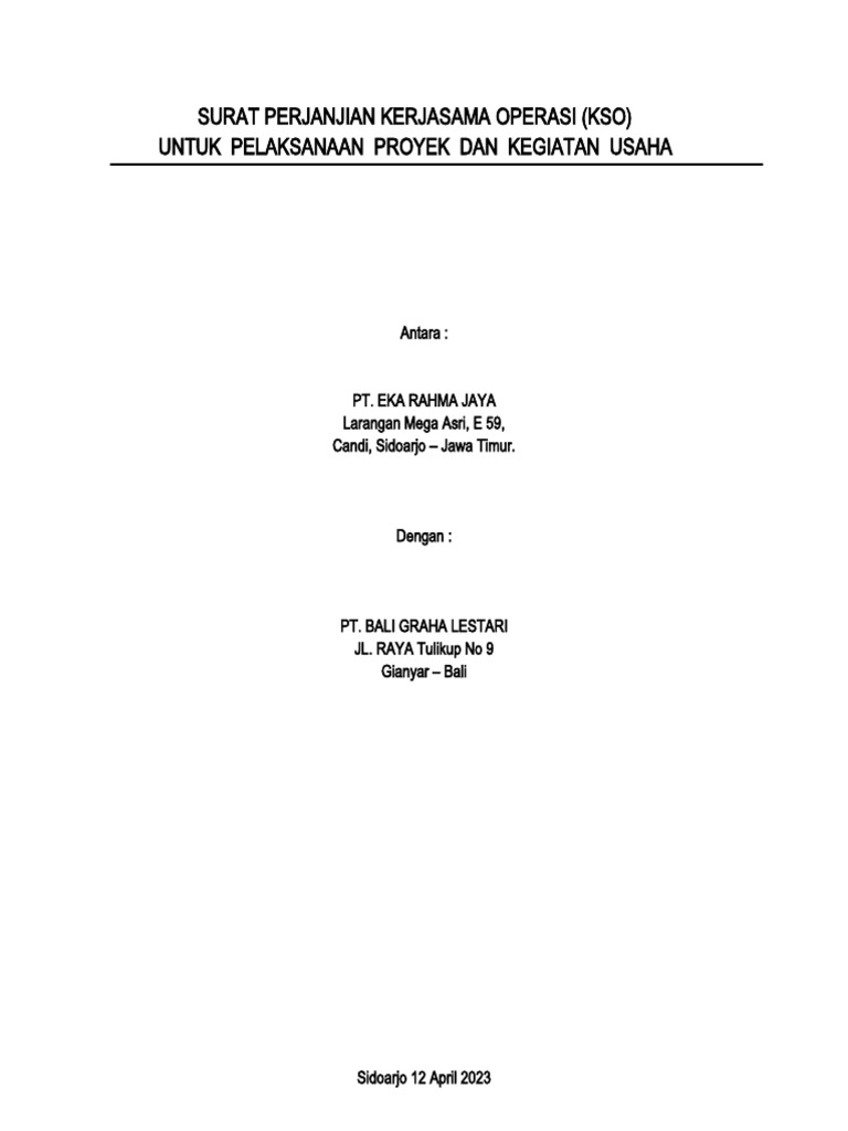 Surat Perjanjian Kerjasama Operas (Kso) Pt. Dim & PT - BSN | PDF