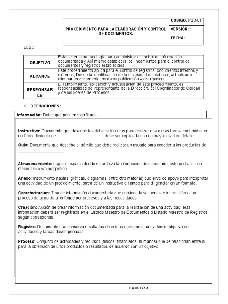 Procedimiento para La Elaboracion y Control de Documentos. | PDF | Información | Documento