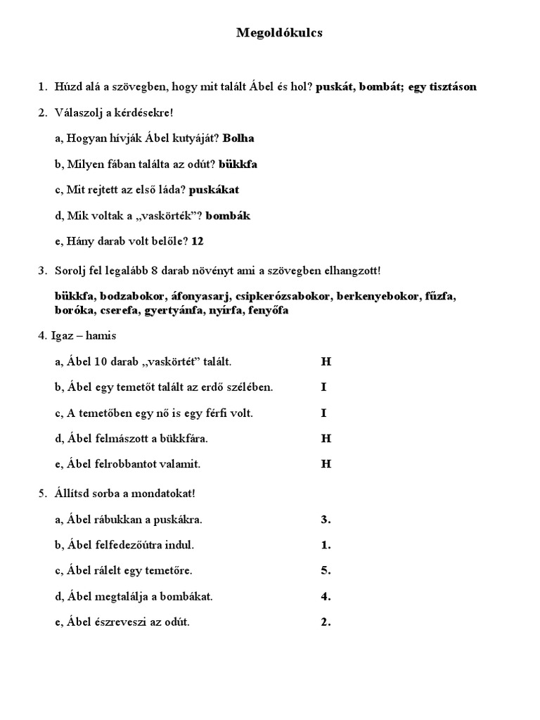 Hungarian Reading Test Answers | PDF