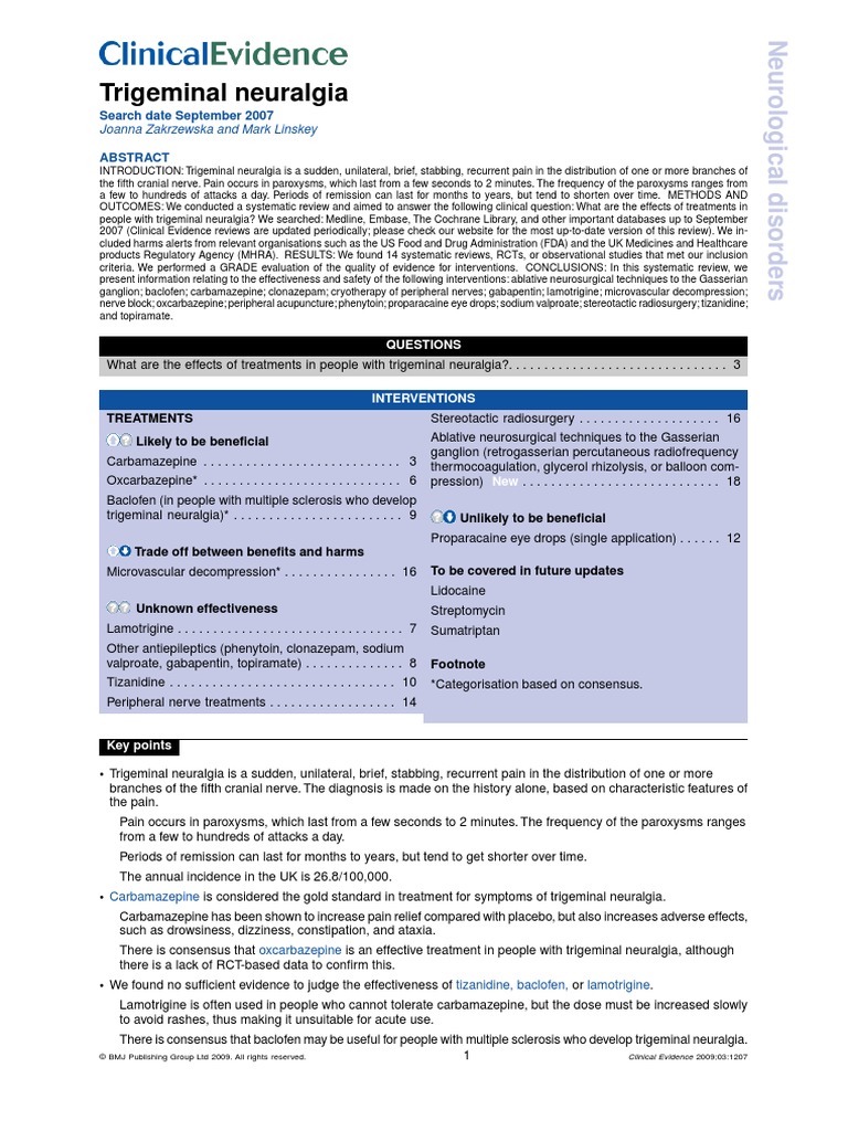 Trigeminal Neuralgia: Joanna Zakrzewska and Mark Linskey | PDF ...