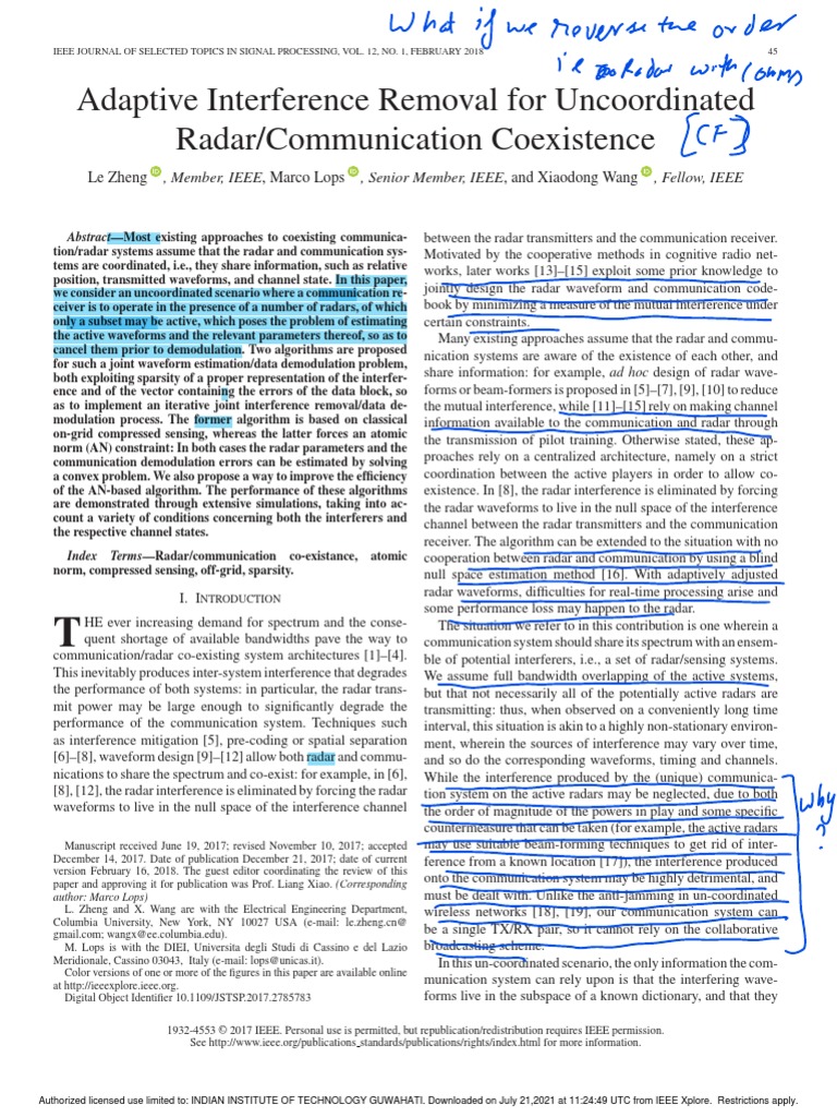 Adaptive Interference Removal For Uncoordinated Radar/Communication ...