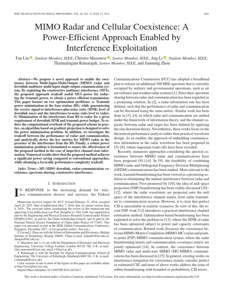 Mimo Radar And Cellular Coexistence A Power Efficient Approach Enabled By Interference