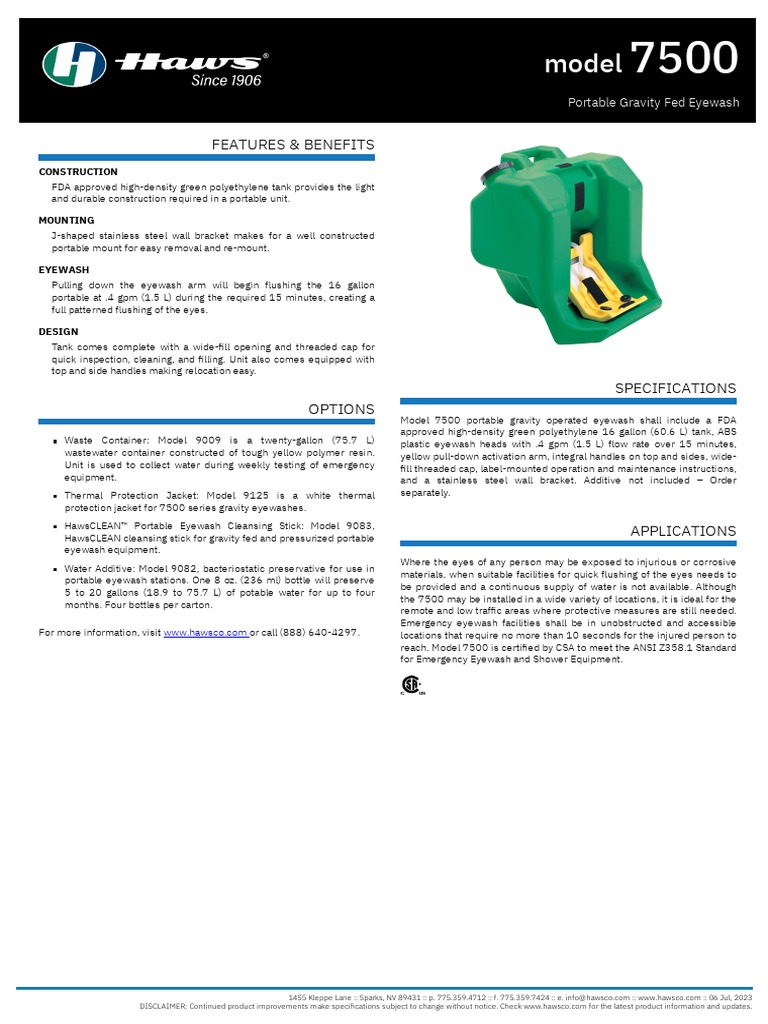 Haws Model 7500 Specsheet PDF | PDF | Secondary Sector Of The Economy ...