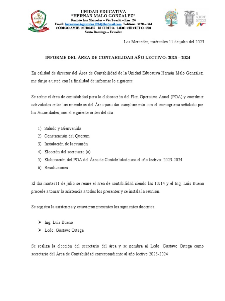 INFORME DEl AREA DE CONTABILIDAD | PDF