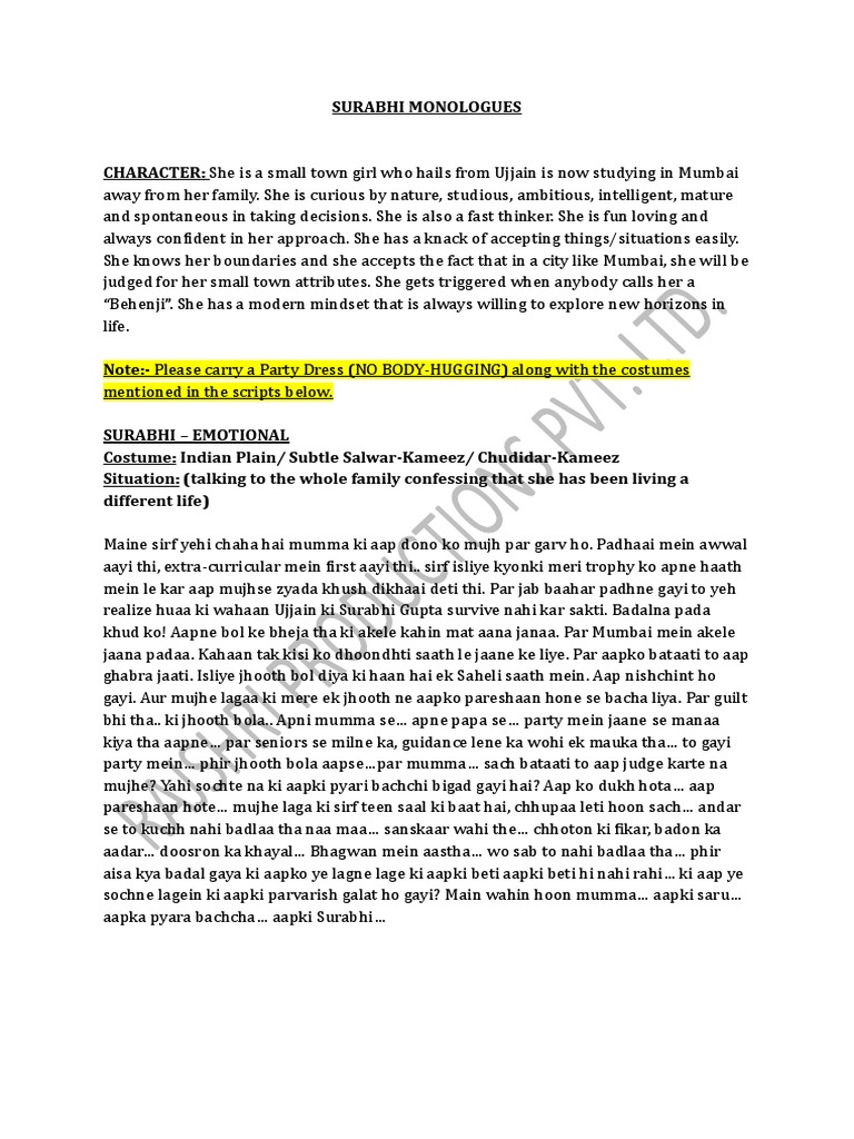 Surabhi Monologues + Character Gist | PDF